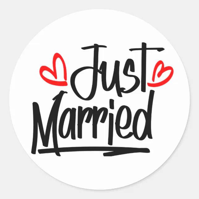 Just Married Black And White Wedding Announcement Classic Round Sticker ...
