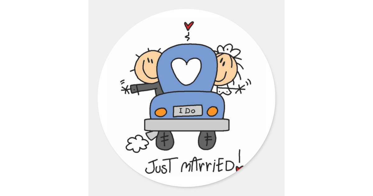 Just Married Bride and Groom T-shirts and Gifts Classic Round Sticker ...