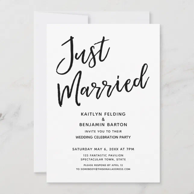 "Just Married" Casual, Modern Wedding Reception Invitation | Zazzle