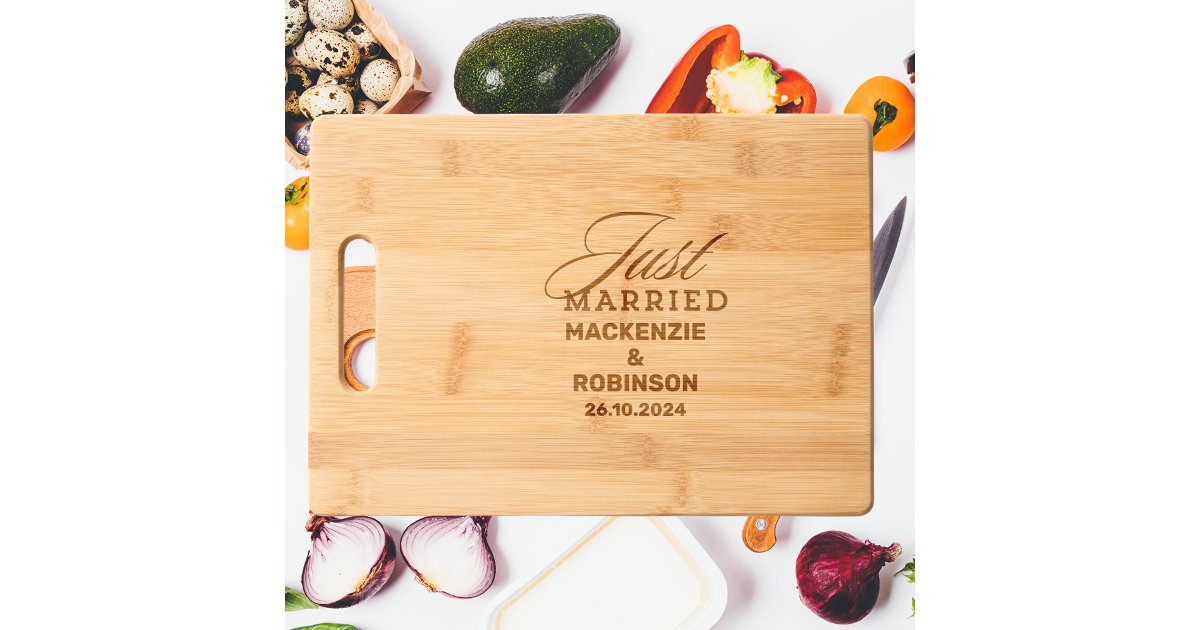 Just Married Custom Couple Name Wedding Engraved Cutting Board | Zazzle
