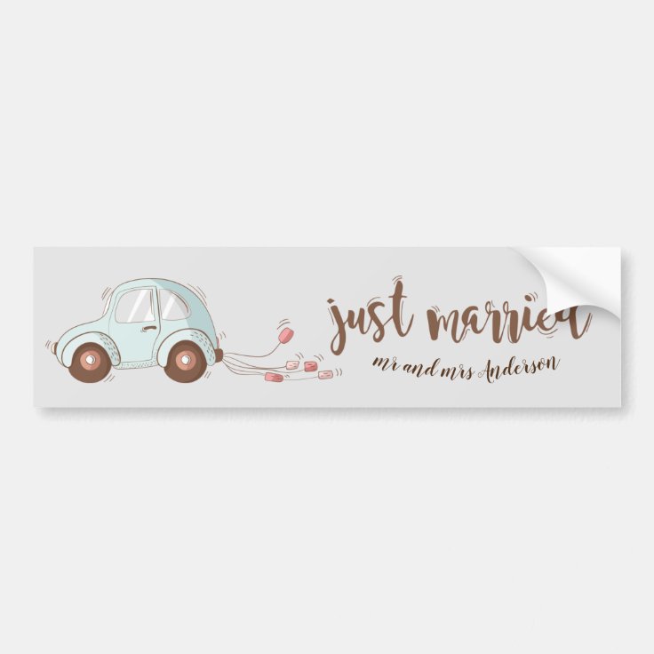 Just married cute monogram Bumper Sticker | Zazzle