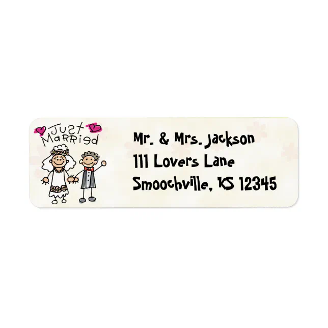 Just Married Cute Return Address Labels | Zazzle