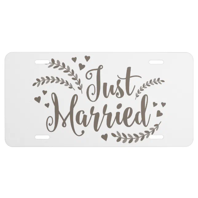 Just married elegant bronze laurel floral Wedding License Plate | Zazzle