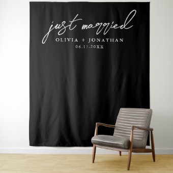 Just Married Elegant Calligraphy Wedding Backdrop | Zazzle