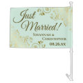 Just Married! Elegant Gold Frills Mint Newlyweds Car Flag | Zazzle