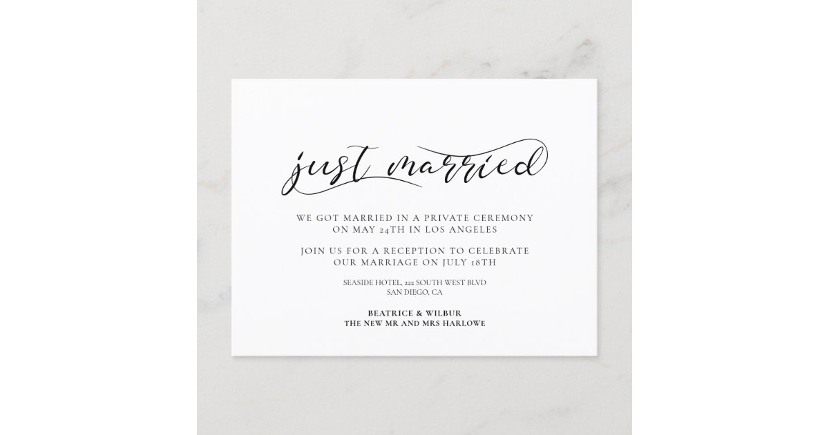 Just married Elegant romantic announcement Postcard | Zazzle