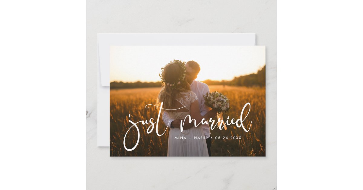 Just married Elegant romantic wedding photo card | Zazzle.com