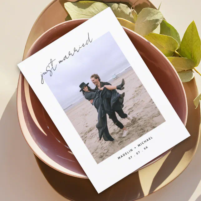 Just Married Elegant Simple Wedding Photo Card | Zazzle