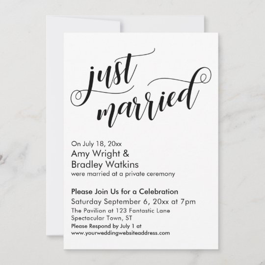 Just Married Fancy Script Post Wedding Celebration Invitation | Zazzle.com