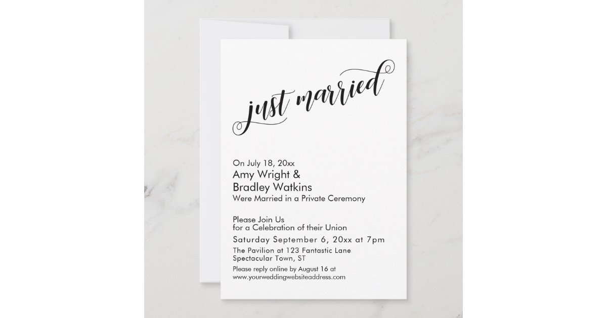 Just Married Fancy Script Post Wedding Celebration Invitation | Zazzle
