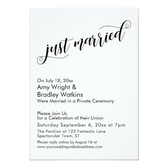 Just Married Fancy Script Post Wedding Celebration Invitation | Zazzle.com