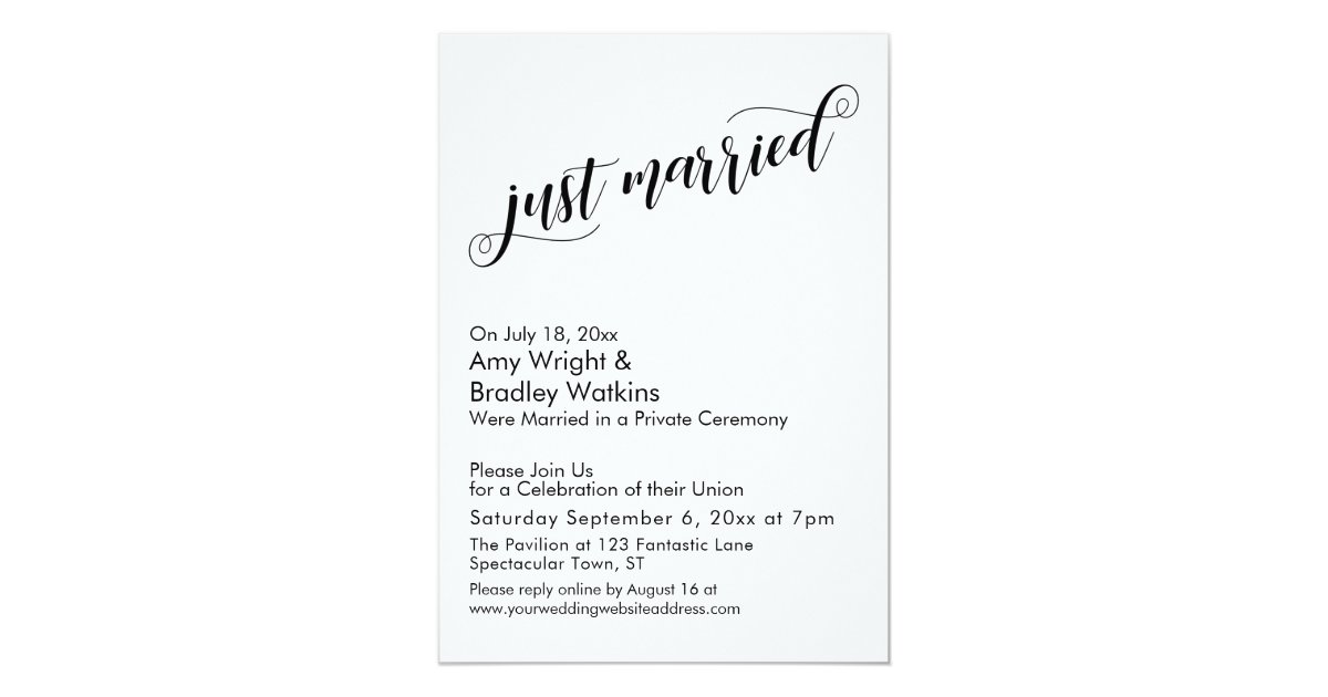 Just Married Fancy Script Post Wedding Celebration Invitation | Zazzle.com