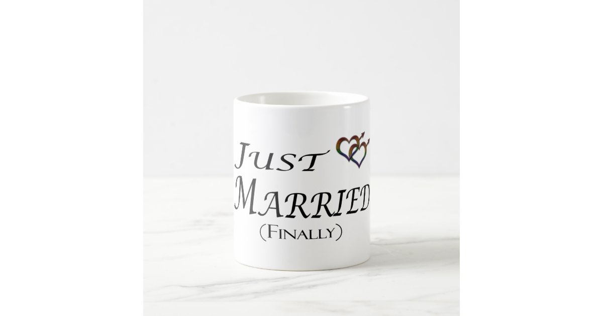 Just Married (Finally) Gay Pride w/ Gender Symbols Coffee Mug | Zazzle
