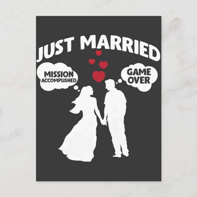 Just Married Game Over Husband and Wife Sarcasm Postcard | Zazzle