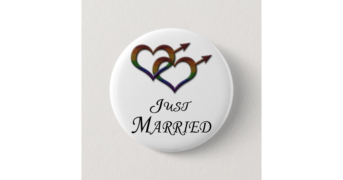 Just Married Gay Pride Interlinking Gender Symbols Button | Zazzle