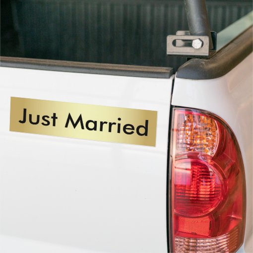 Just Married Gold Bumper Sticker with Black Text | Zazzle