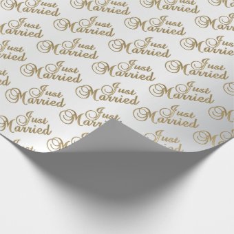 Just Married Gold Script | Wedding Wrapping Paper | Zazzle