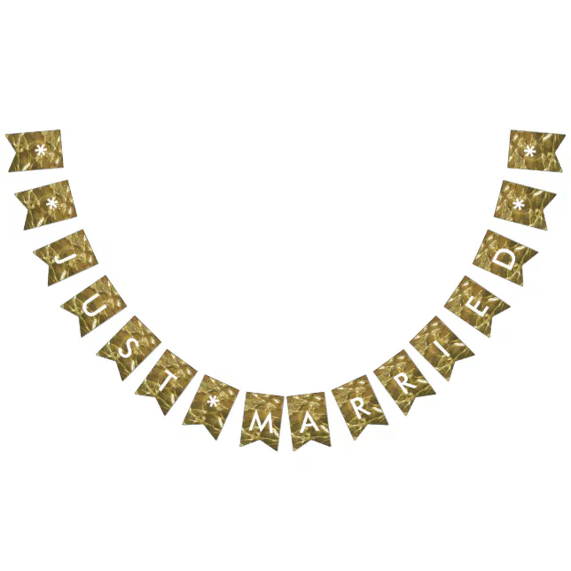 Just Married Gold White Glitter Wedding Party Bunting Flags | Zazzle