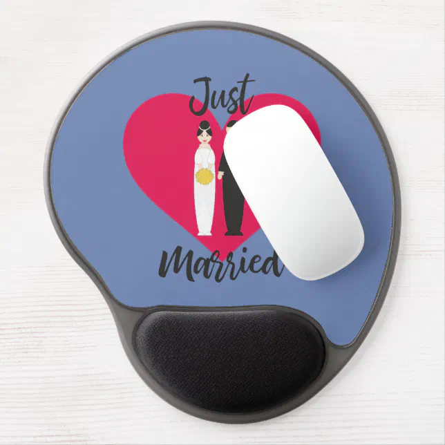 Just Married Heart & Couple Design Gel Mouse Pad | Zazzle