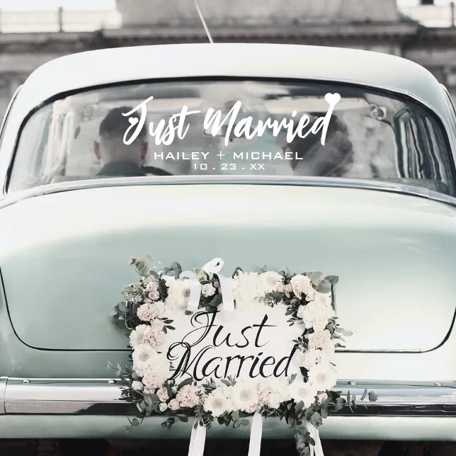 Just Married Heart Wedding Newlywed Car Sticker | Zazzle