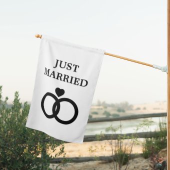 Just Married Home Decor Newlyweds House Flag | Zazzle