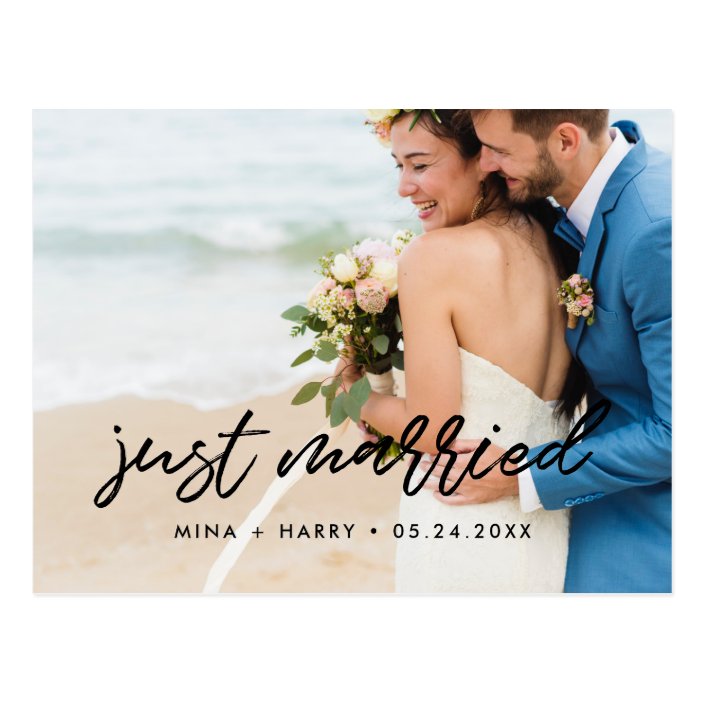 Just married Modern announcement photo Postcard | Zazzle.com