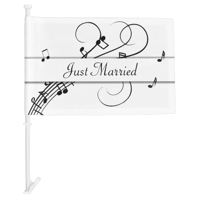 Just Married Music Theme Wedding Car Flag | Zazzle