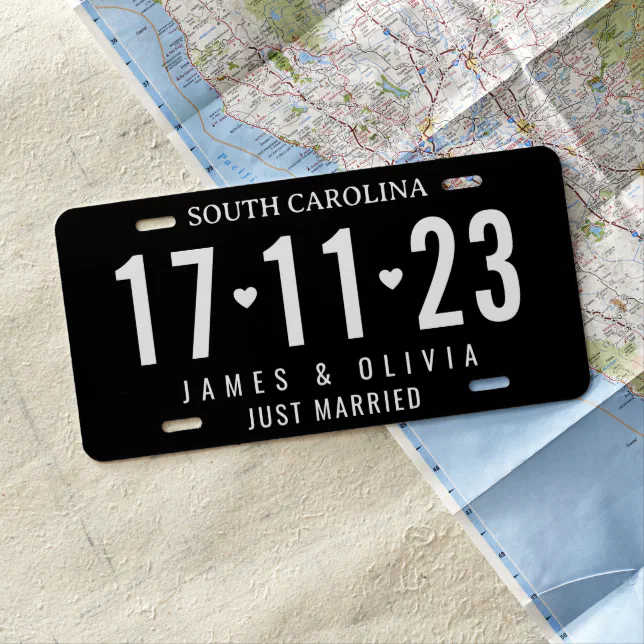 Just Married Personalized Black Wedding Date Sign License Plate | Zazzle