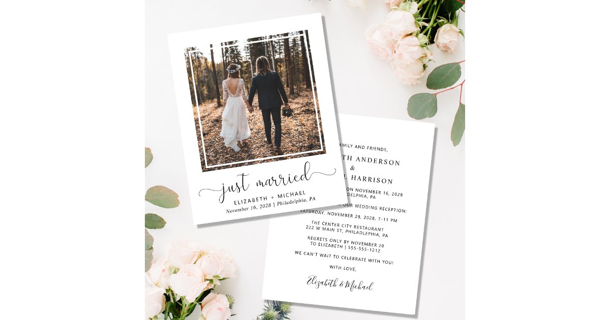 Just Married Photo Wedding Reception Invitation | Zazzle