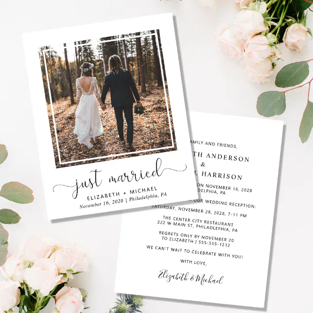 Just Married Photo Wedding Reception Invitation | Zazzle