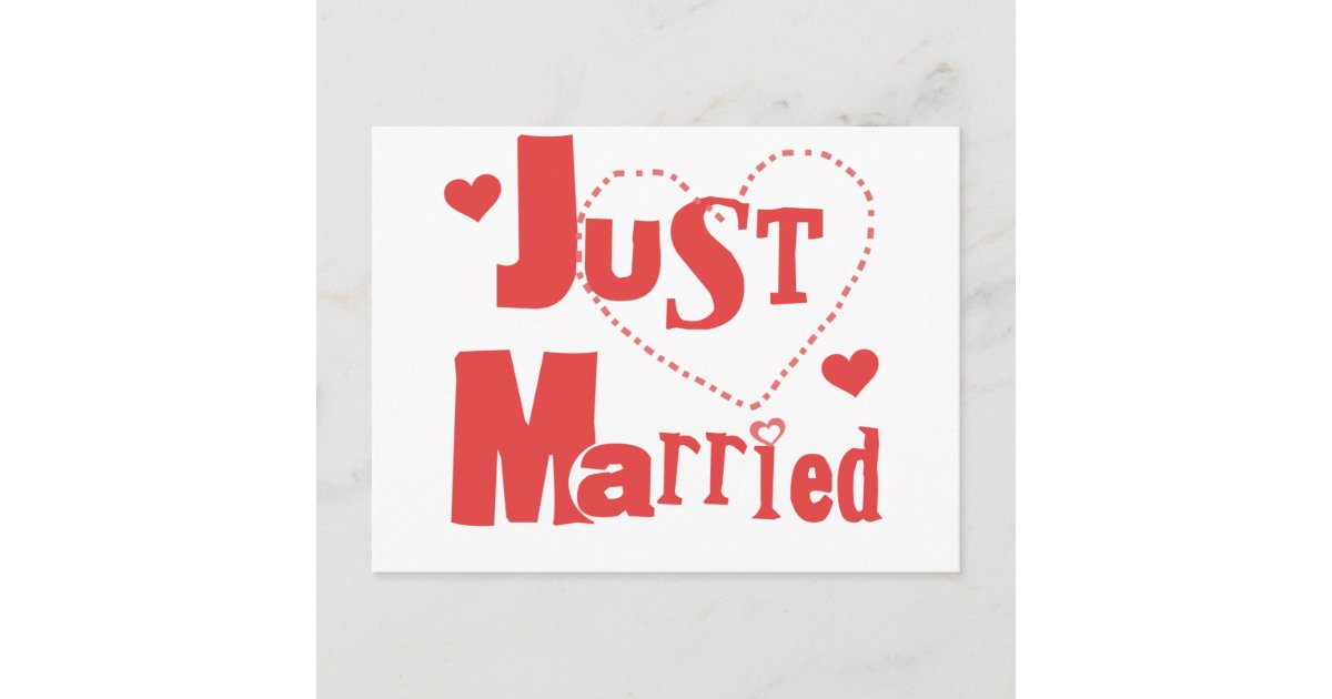 Just Married Red Heart Announcement Postcard | Zazzle