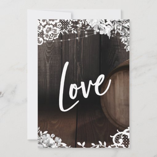 Just Married Rustic Wood Barrel Lights Flowers Invitation | Zazzle