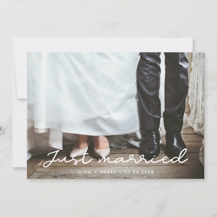 Just married Simple wedding photo card | Zazzle.com