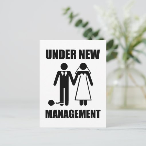 Just Married, Under New Management Announcement Postcard | Zazzle