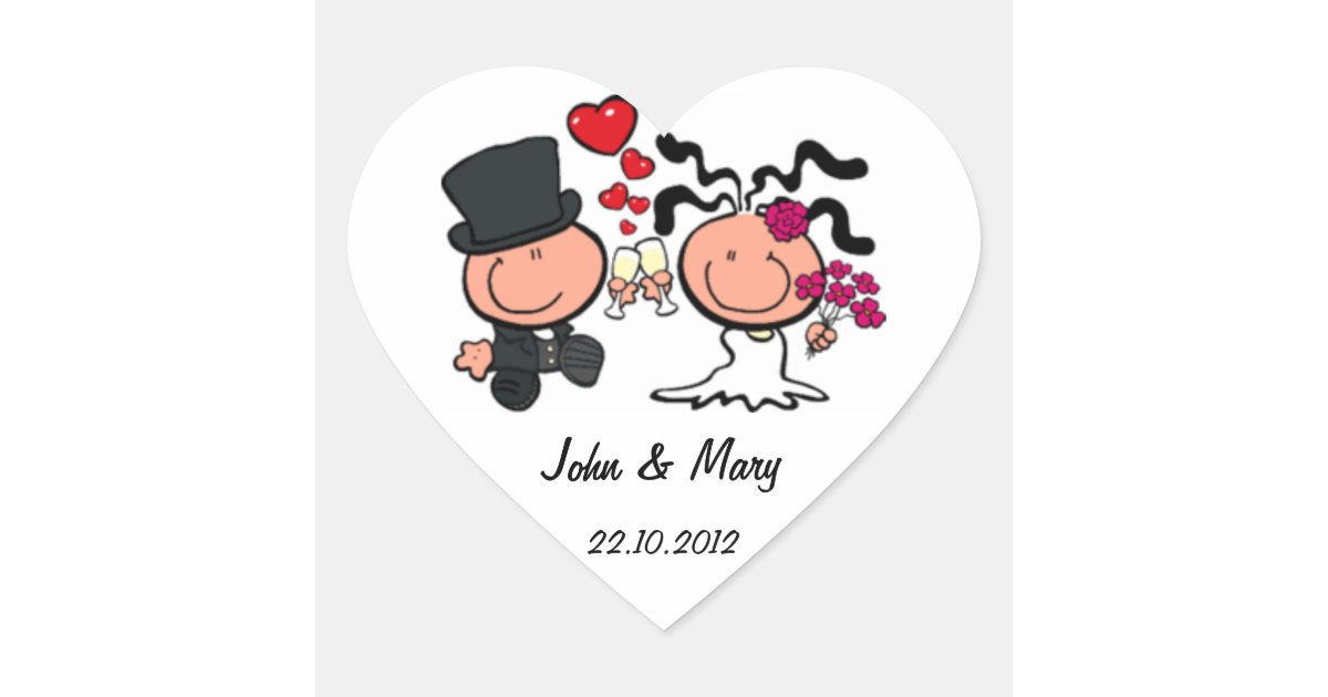 Just married wedding couple cartoon Sticker | Zazzle