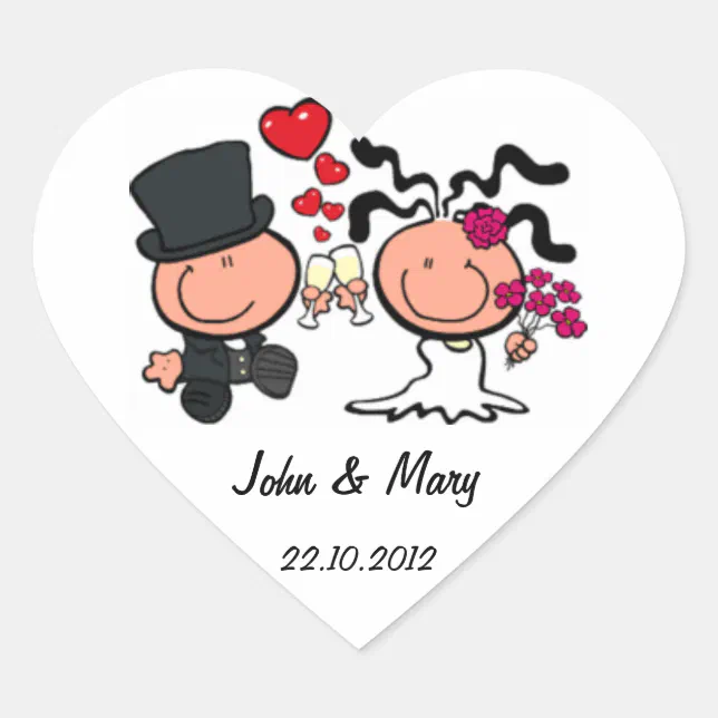 Just married wedding couple cartoon Sticker | Zazzle
