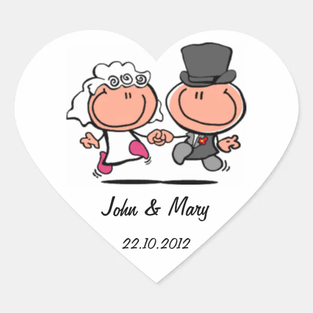 Just married wedding couple cartoon Sticker | Zazzle