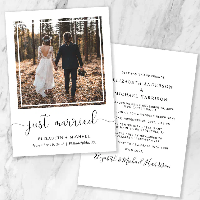 Just Married Wedding Reception Photo Announcement | Zazzle