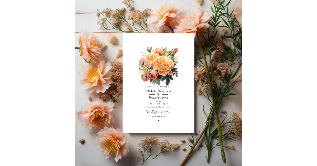 Just Peachy Floral Wedding Invitation | Zazzle
