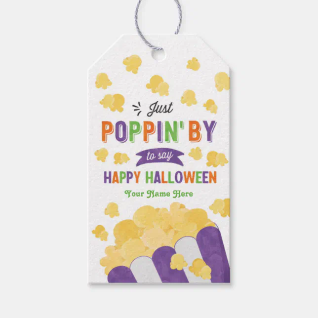 Just Poppin' by Halloween Popcorn Treat Gift Tag | Zazzle