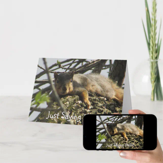 Just Saying Hello Cute Squirrel in Tree Card | Zazzle