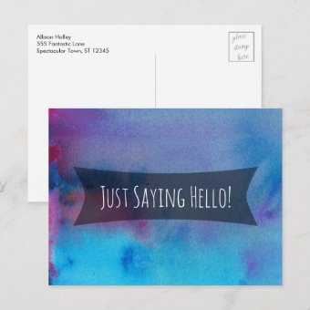 Just Saying Hello Purple Blue Pink Watercolor Wash Postcard | Zazzle