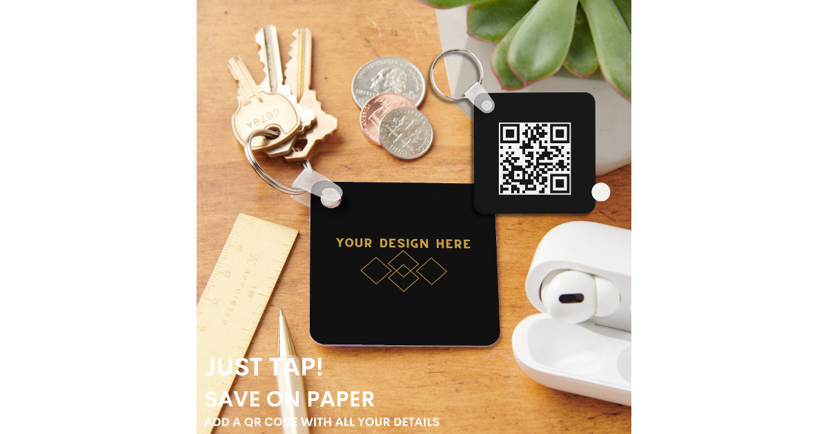 JUST TAP | QR Code Business Card JET BLACK Keychain | Zazzle
