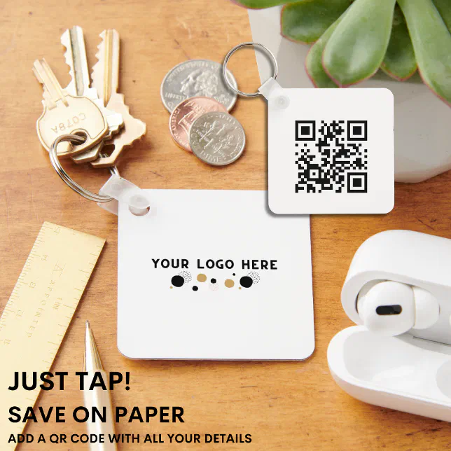 JUST TAP | QR Code Business Card MODERN SIMPLE Keychain | Zazzle
