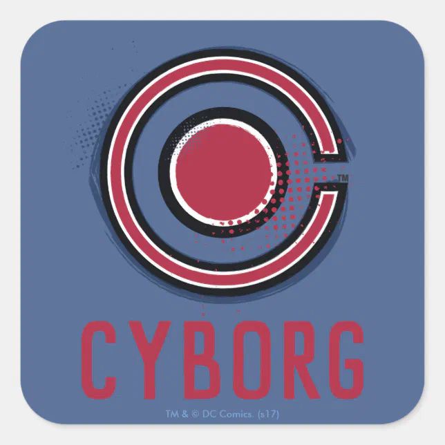 Justice League | Brush & Halftone Cyborg Symbol Square Sticker | Zazzle