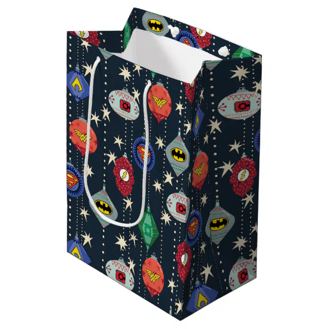Justice League Holiday Bauble Pattern Medium Gift Bag | Zazzle