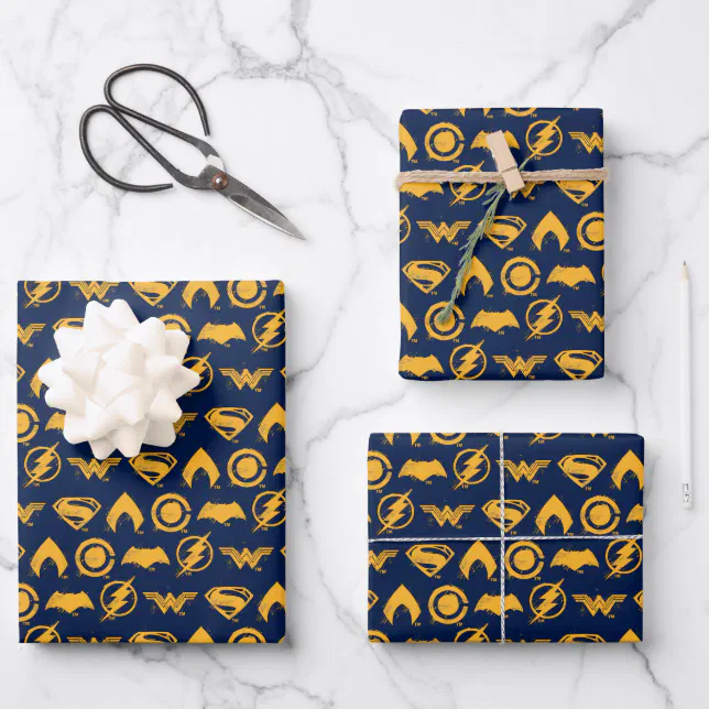 Justice League | Stylized Team Symbols Lineup Wrapping Paper Sheets ...
