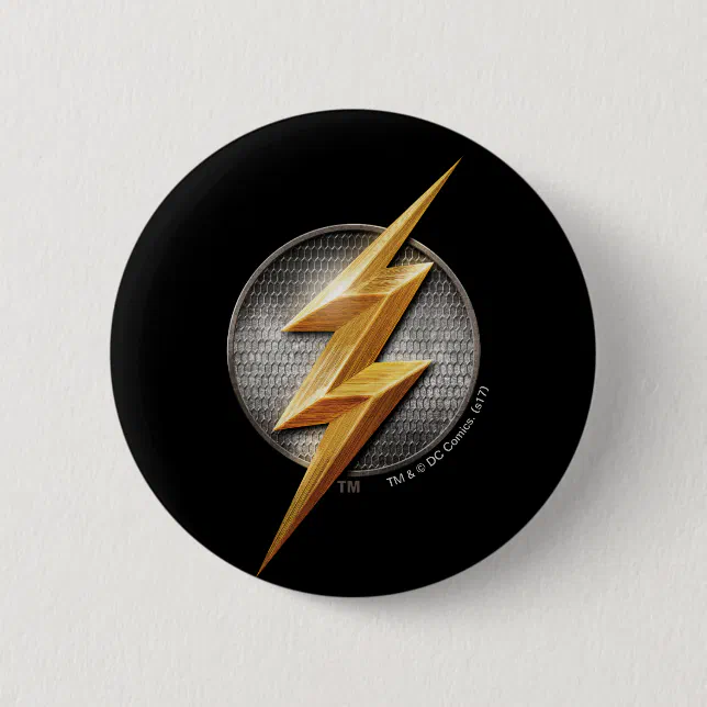 Justice League | The Flash Metallic Bolt Symbol Button | Zazzle