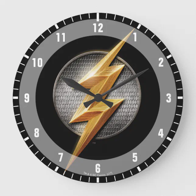 Justice League | The Flash Metallic Bolt Symbol Large Clock | Zazzle
