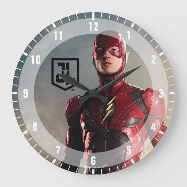 Justice League | The Flash On Battlefield Large Clock | Zazzle